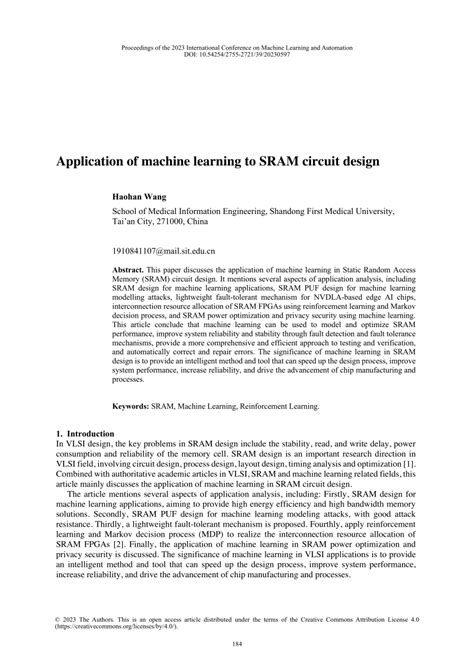 Pdf Application Of Machine Learning To Sram Circuit Design