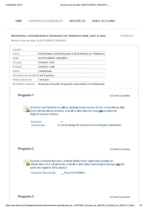 D26b 12201 R 20261 Questionário Unidade I Ergonomia E Segurança No