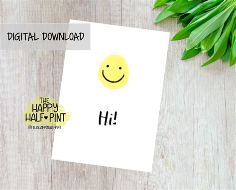 Smiley Hi Printable Card Etsy