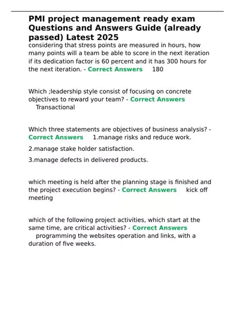 Summary Pmi Project Management Ready Exam Questions And Answers Guide