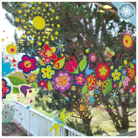 Floating Flowers Boho Window Cling Border Window Flakes