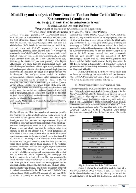 Pdf Modelling And Analysis Of Four Junction Tendem Solar Cell In