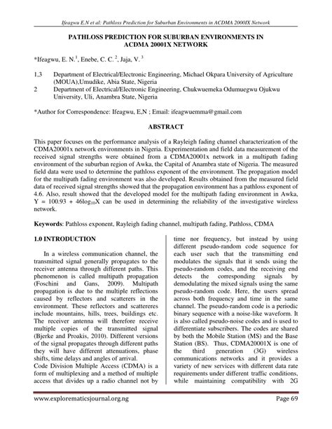 Pdf Ifeagwu En Et Al Pathloss Prediction For Suburban Environments In Acdma 2000ix Network