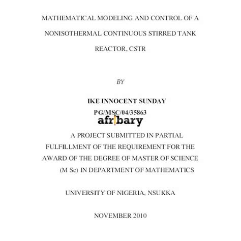 Mathematical Modeling And Control Of A No Isothermal Continuous Stirred Tank Reactor Cstr