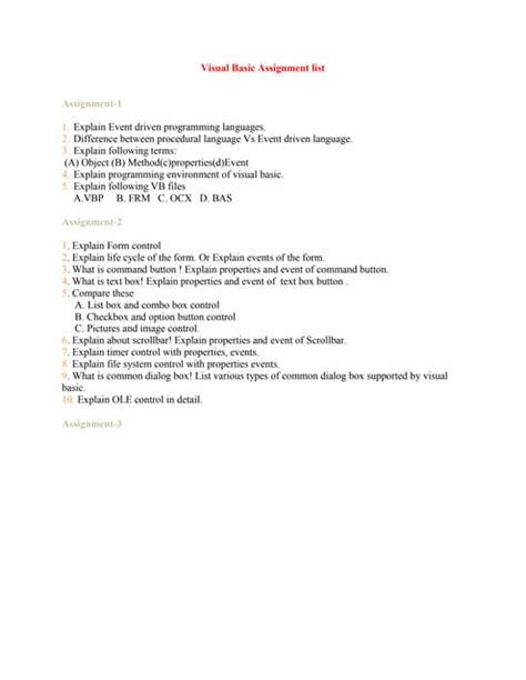 Visual Basic Assignment List 1 Docx