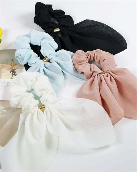 오브헤이즈 쉬폰 무지 드롭 골드 포인트 스카프 헤어슈슈 스크런치 곱창 머리끈 4color