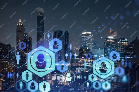 Premium Photo Glowing Social Media Icons On Night Panoramic City View Of Bangkok Southeast
