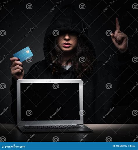 Female Hacker Hacking Security Firewall Late In Office Stock Image Image Of Business Dark