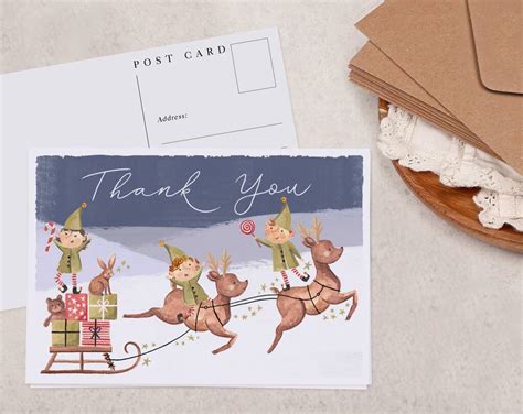 Christmas Elves And Sleigh Thank You A6 Postcard Pack By Making Meadows