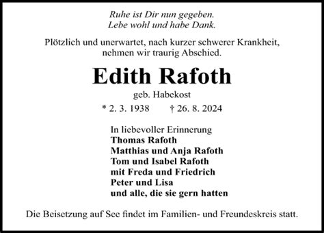Traueranzeigen Von Edith Rafoth Trauer Anzeigen De