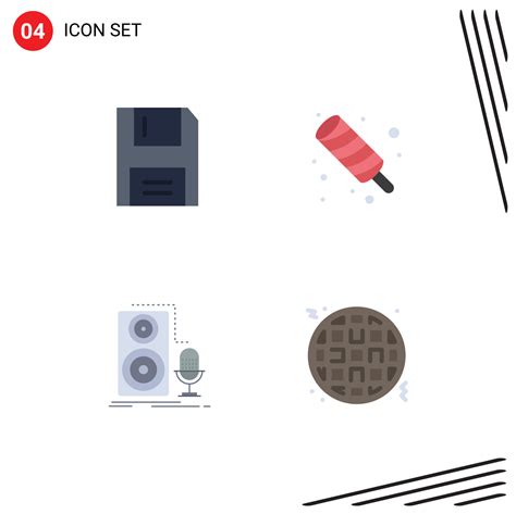 Set Of 4 Modern Ui Icons Symbols Signs For Devices Live Floppy Food Microphone Editable Vector