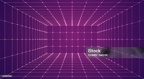 Vetores De Sala De Wireframe 3d Futurista Grade De Perspectiva Espaço