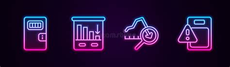 Set Line Prison Cell Door Pie Chart Infographic Global Economic Crisis And Glowing Neon Icon