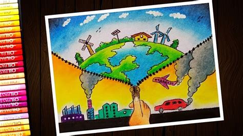 Stop Air Pollution Save Environment Drawing With Oil Pastel For Beginners Step By Step