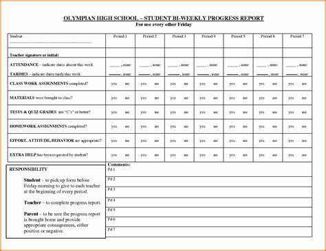 Elementary Progress Report Template