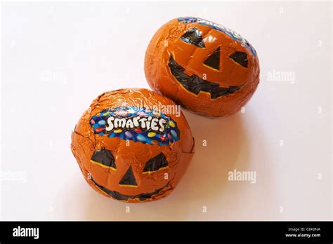 Two Smarties Pumpkin Faces For Halloween Isolated On White Background