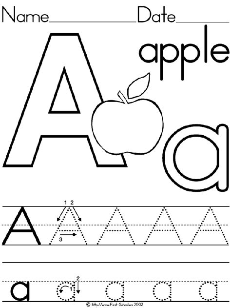 Alphabet Letter A Apple Standard Block Manuscript Handwriting Practice