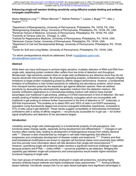 Pdf Enhancing Single Cell Western Blotting Sensitivity Using