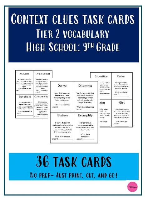 Context Clues Task Cards Vocabulary And Language Support For 9th Grade