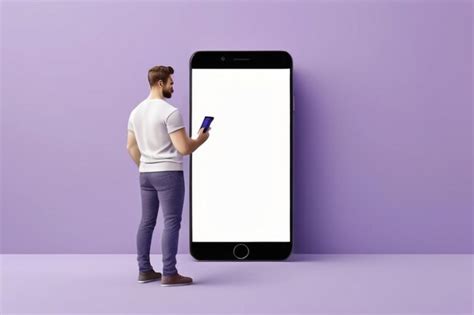 Scrolling Mobile Screen Photo And 3d Illustration Of Man Standing Next