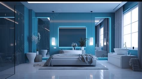 파란색 3d 렌더링의 현대적인 고급 침실 스위트룸과 욕실 고급 호텔 호텔 호텔 침실 배경 일러스트 및 사진 무료 다운로드 Pngtree