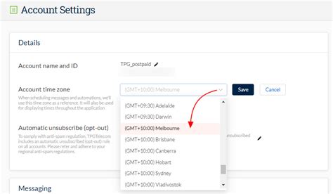Modifying The Time Zone Of Your Account Tpg Telecom Messaging Hub