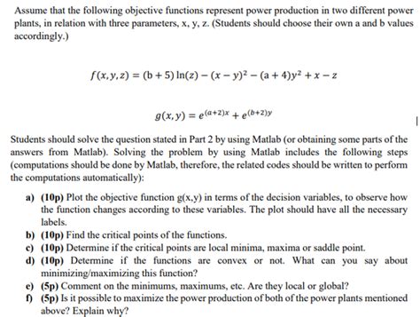 Solved Assume That The Following Objective Functions Chegg
