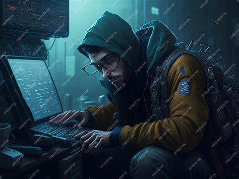 Premium Ai Image Smart Male It Programer Working On Desktop Computer In Data Center System