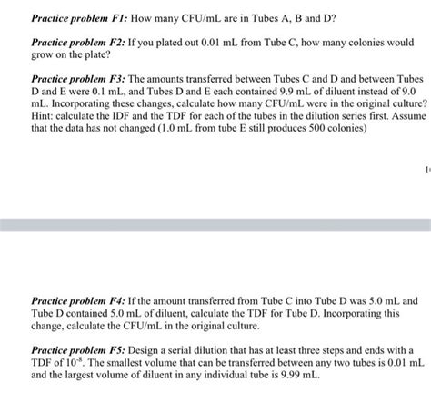 Practice Problem F1 How Many CFU ML Are In Tubes A B Chegg Com