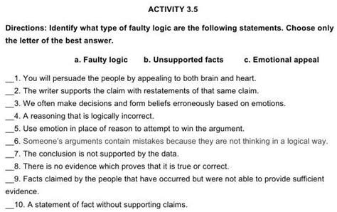 Solved Pa Sagot Po Salamat Activity 3 5 Directions Identify What Type Of Faulty Logic Are