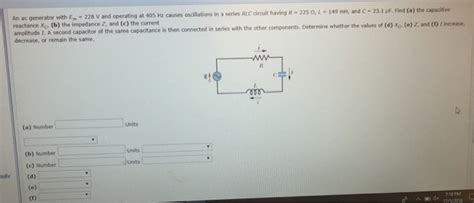 Solved An Ac Generator With Em 228 V And Operating At 405 Hz