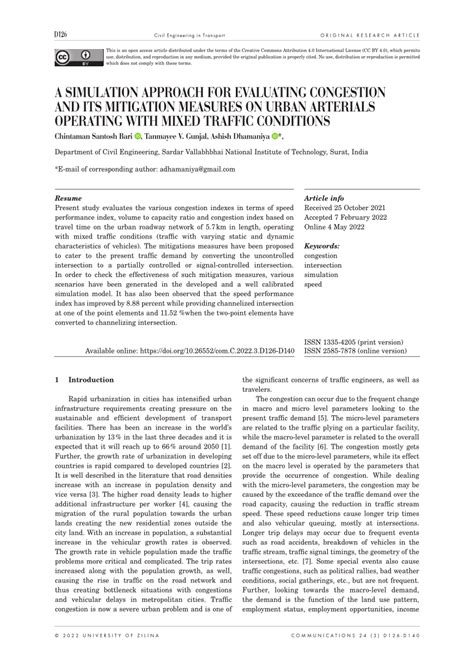 Pdf A Simulation Approach For Evaluating Congestion And Its Mitigation Measures On Urban
