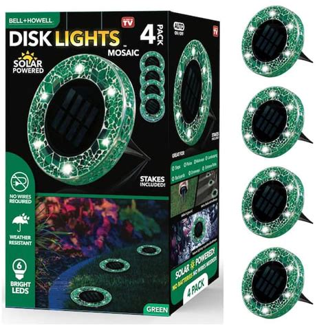 Bell Howell Mosaic Disk Lights Green Solar Powered Led Weather Resistant Path Lights With