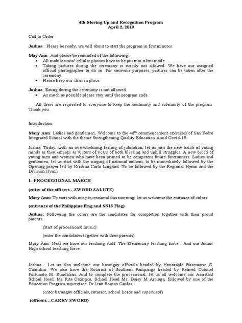 2019 Moving Up Recognition Script Pdf