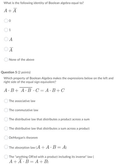Solved What Is The Following Identity Of Boolean Algebra Chegg Com