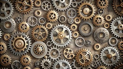Intricate Network Of Interlocking Metallic Gears A Complex System Of Rotating Components