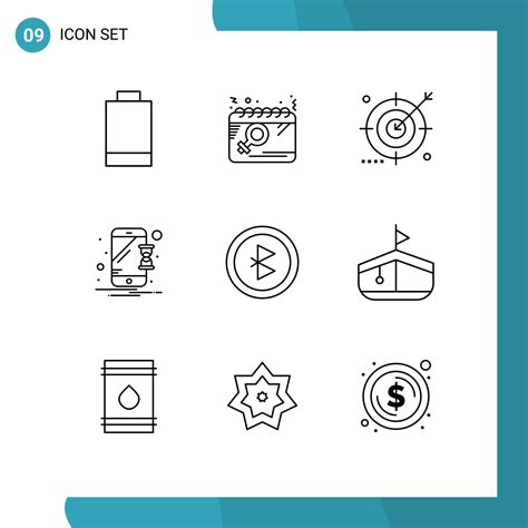 Pack Of 9 Modern Outlines Signs And Symbols For Web Print Media Such As Bluetooth Mobile