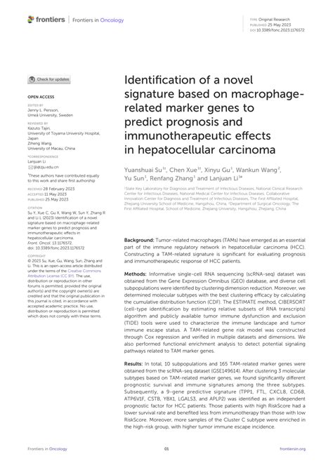 Pdf Identification Of A Novel Signature Based On Macrophage Related Marker Genes To Predict