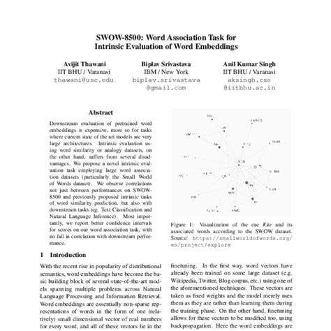 swow 8500 word association task for intrinsic evaluation of word embeddings acl anthology