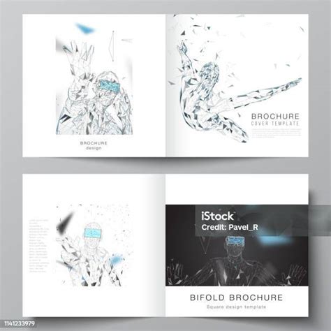 사각형 디자인 폴드 브로셔 잡지 전단지에 대 한 두 개의 커버 템플릿의 편집 가능한 레이아웃의 벡터 일러스트입니다 가상 현실의
