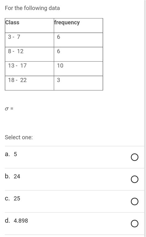 Solved For The Following Data Class Frequency Chegg