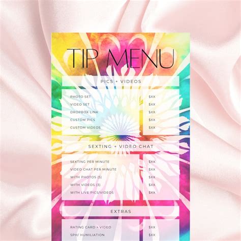 Cam Girl Tip Menu Etsy