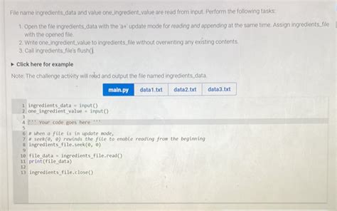 File Name Ingredients Data And Value One Ingredient Value Are Read From Input Perform The