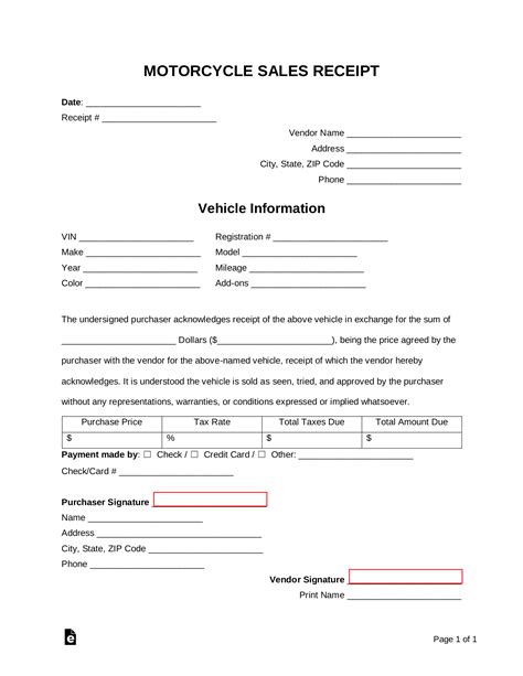 Motorcycle Invoice Template