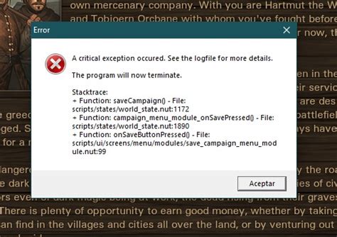 Error That Does Not Allow Me To Save The Game Or The Configuration Battle Brothers Developer Blog