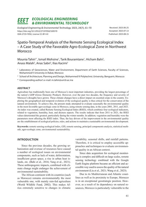 Pdf Spatio Temporal Analysis Of The Remote Sensing Ecological Index