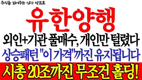 유한양행 주가전망 외인기관 풀매수 개인만 털렸다 상승패턴 이 가격까진 유지됩니다 시총 20조까진 무조건 홀딩 Youtube