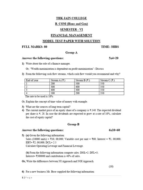 6th Sem Fm Model Qp By Srijita Datta And Arunangsu Das Sarma 26apr2020 Pdf Working Capital