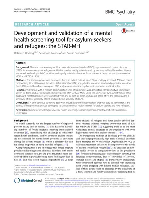 Pdf Development And Validation Of A Mental Health Screening Tool For Asylum Seekers And