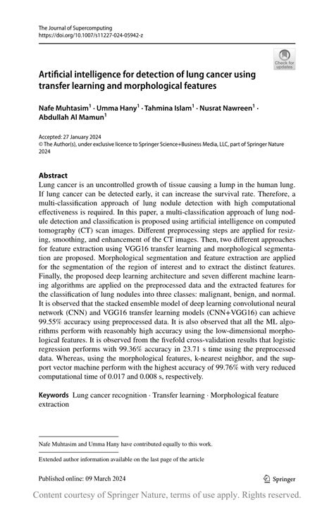 Artificial Intelligence For Detection Of Lung Cancer Using Transfer